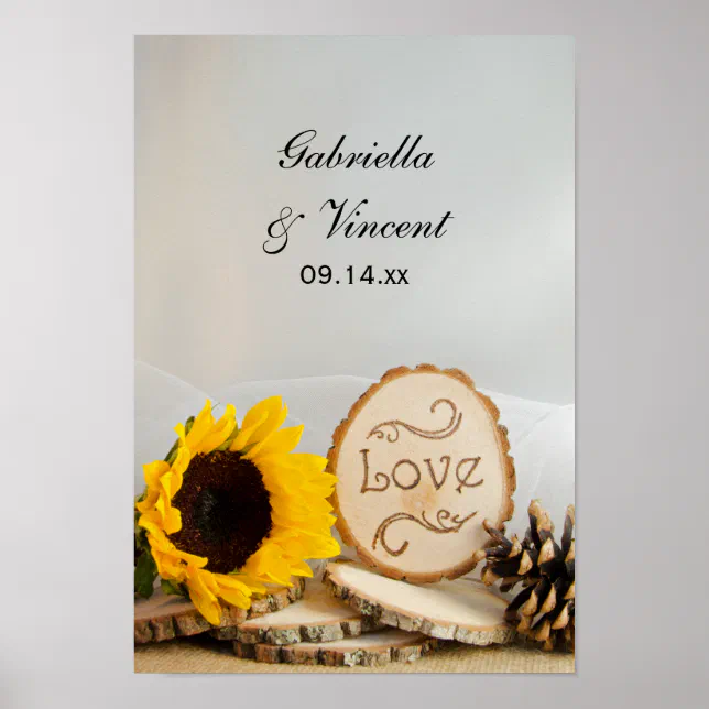 Rustic Sunflower Woodland Wedding Poster | Zazzle