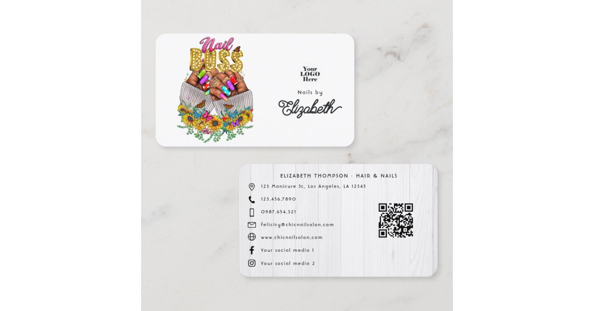 Rustic Sunflowers African American Nail Boss Business Card | Zazzle