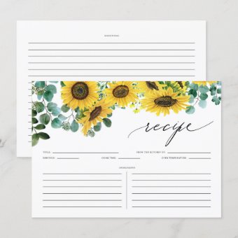 Rustic Sunflowers and Eucalyptus Shower Recipe Enclosure Card | Zazzle