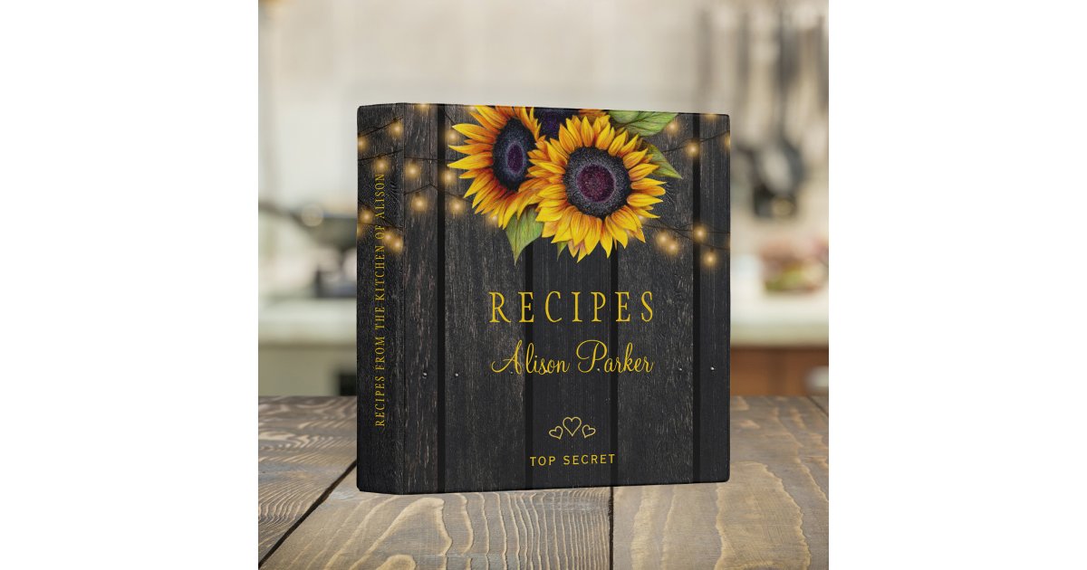 Rustic sunflowers barn wood recipes cookbook 3 ring binder | Zazzle