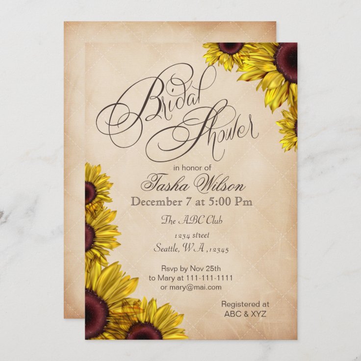 Rustic Sunflowers Bridal Shower Invitations | Zazzle