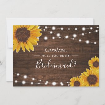 Rustic Sunflowers Bridesmaid Proposal Request Invitation | Zazzle