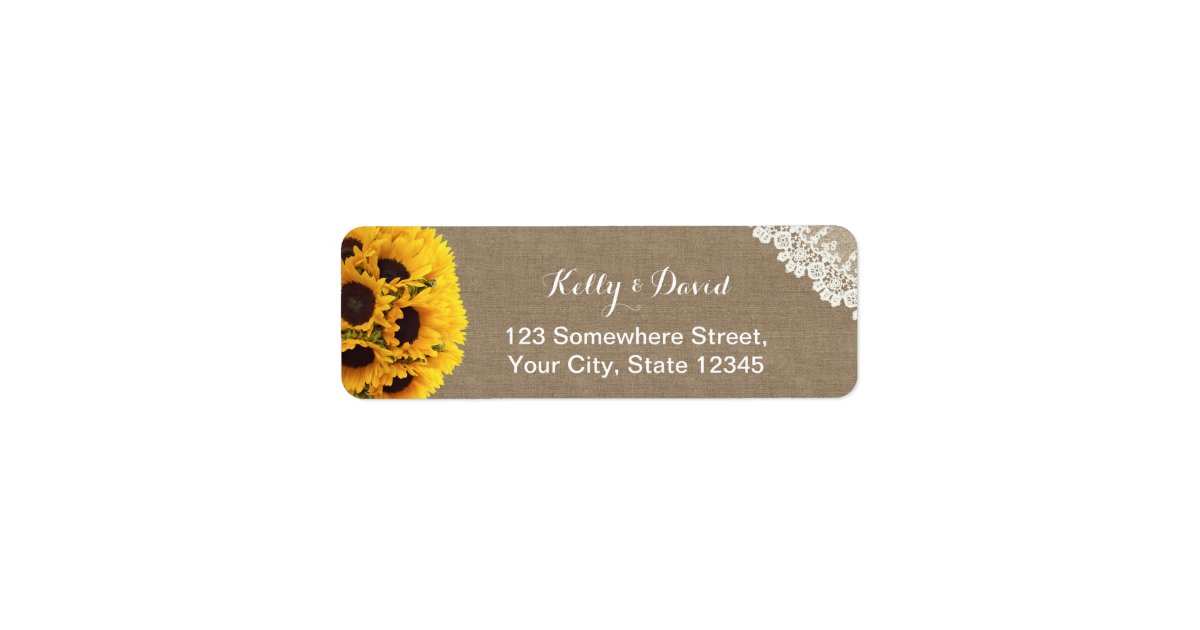 Rustic Sunflowers Burlap Wedding Return Address Label | Zazzle