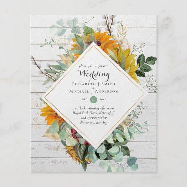 Rustic Sunflowers Eucalyptus Greenery Wedding Inv. Flyer | Zazzle
