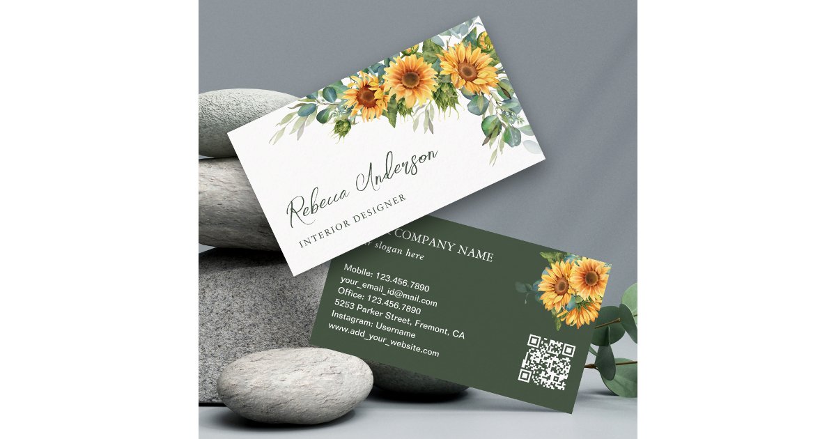 Rustic Sunflowers Eucalyptus QR Code Business Card | Zazzle
