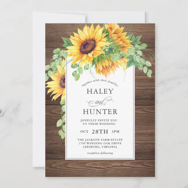 Rustic Sunflowers Floral Wedding Invitation | Zazzle