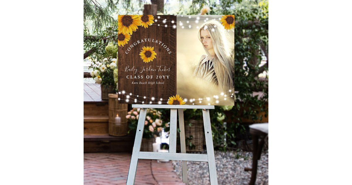 Rustic Sunflowers Lights Graduation Party Foam Board | Zazzle