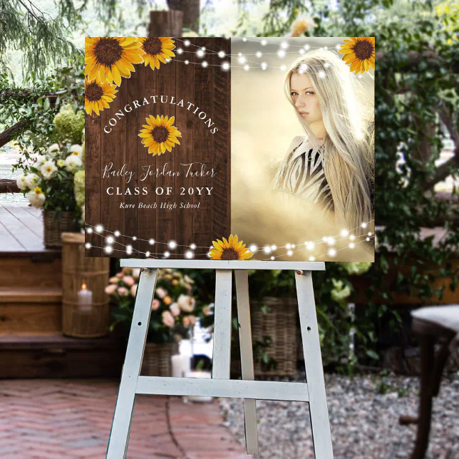 Rustic Sunflowers Lights Graduation Party Foam Board | Zazzle
