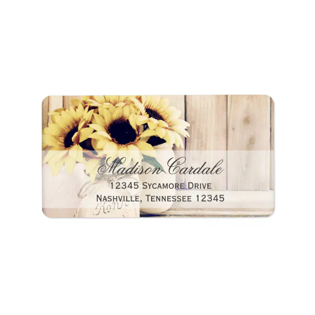 Rustic Sunflowers Mason Jar Return Address Label | Zazzle