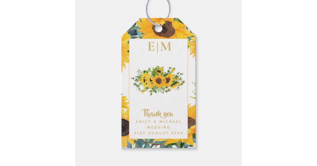 Rustic Sunflowers Monogram Favor Gift Thank You Gift Tags | Zazzle