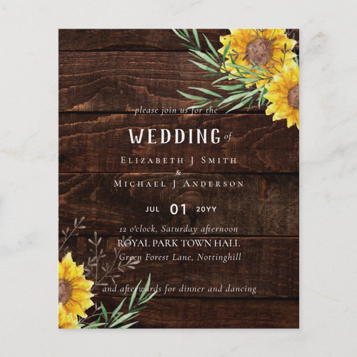 Rustic Sunflowers Olive Leaves Wedding Flyer | Zazzle.com