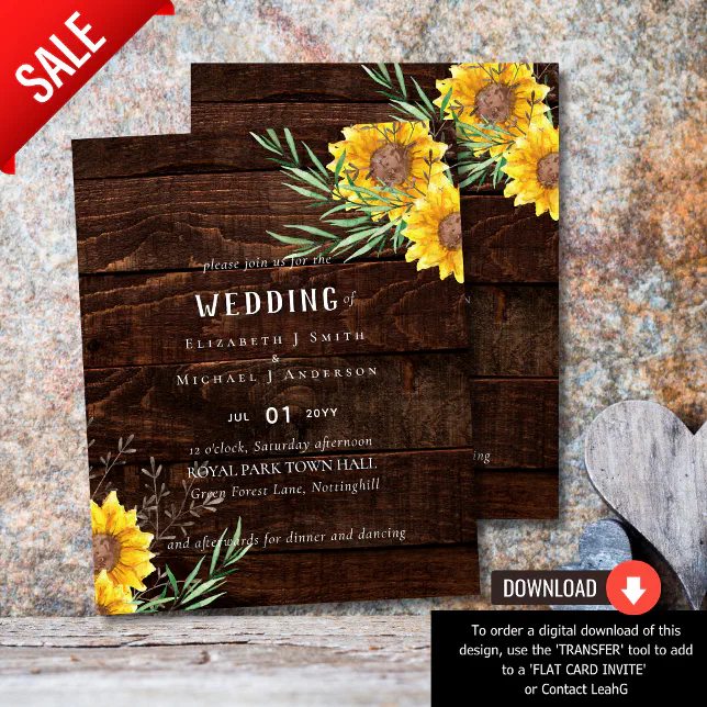 Rustic Sunflowers Olive Leaves Wedding Flyer | Zazzle