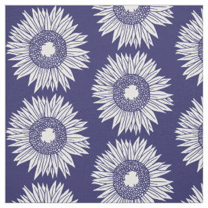 Sunflower Floral Pattern Blue Fabric | Zazzle
