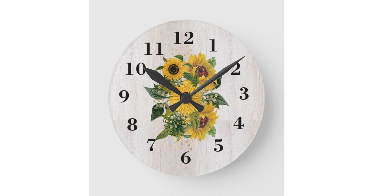 Rustic Sunflowers Round Clock | Zazzle