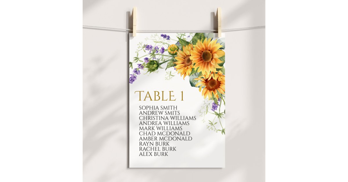 Rustic Sunflowers Table Number 1 Seating Chart | Zazzle