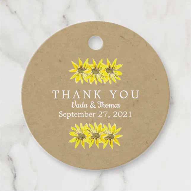 Rustic Sunflowers, Thank You Favor Tags | Zazzle