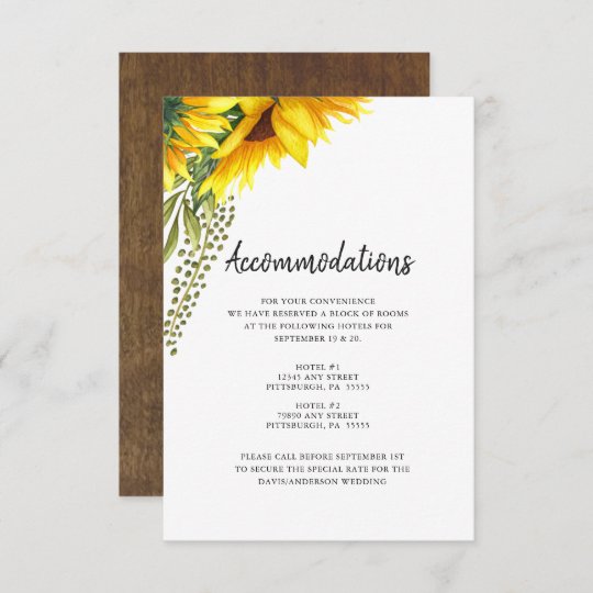 Rustic Sunflowers | Wedding Accommodations Enclosure Card | Zazzle.com