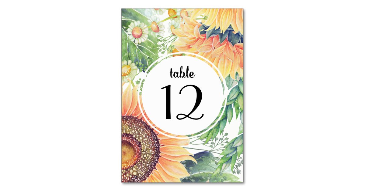 Rustic Sunflowers Wedding Table Number Card | Zazzle