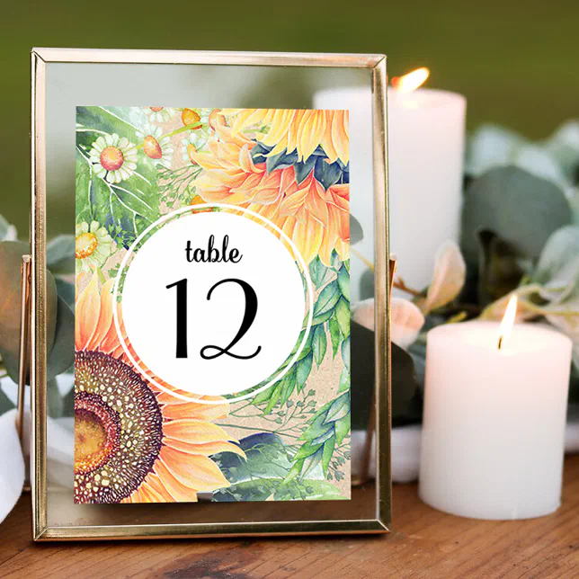 Rustic Sunflowers Wedding Table Number Card | Zazzle