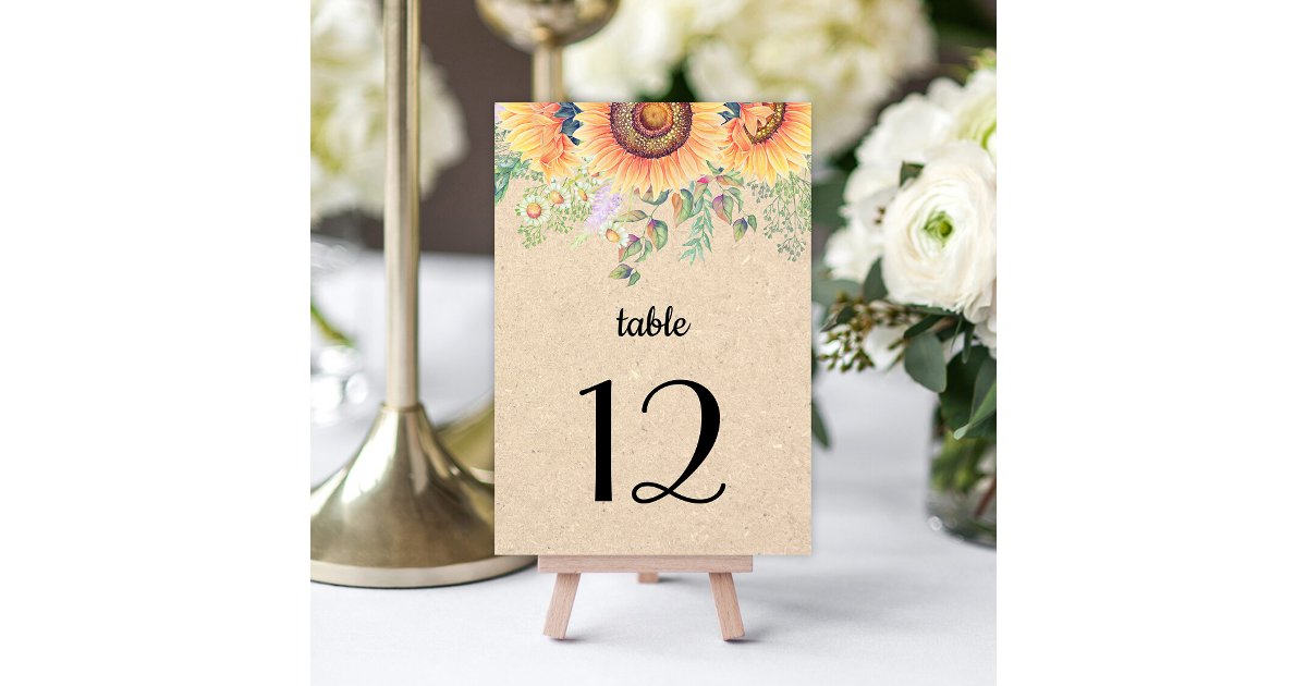 Rustic Sunflowers Wedding Table Number Cards | Zazzle