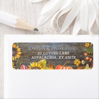 Rustic Sunflowers Wedding Wood Fall Monogrammed Label | Zazzle