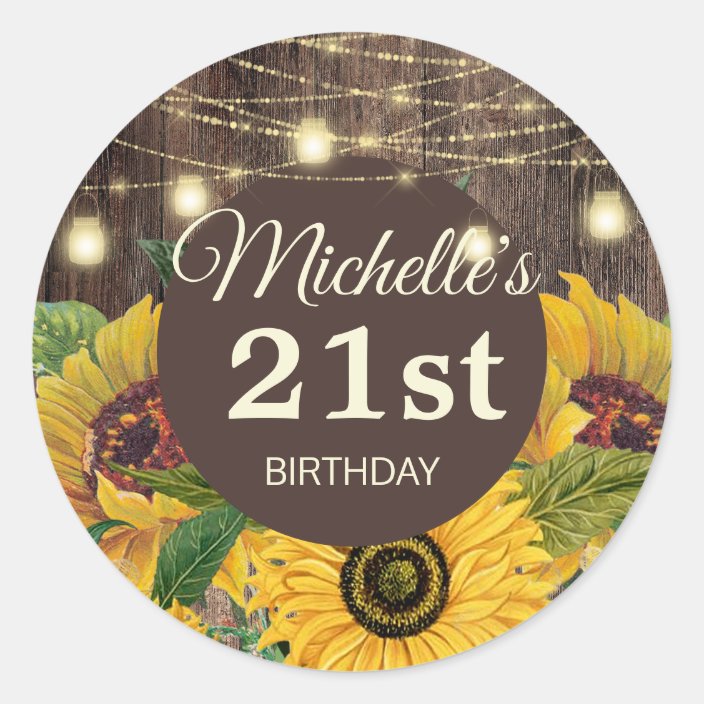 Rustic Sunflowers Wood String Lights 21st Birthday Classic Round ...