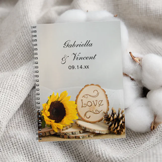 Rustic Sunflowers Woodland Wedding Notebook | Zazzle