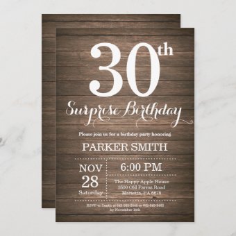Rustic Surprise 30th Birthday Invitation | Zazzle