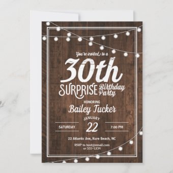 Rustic Surprise 30th Birthday Party Invitation | Zazzle