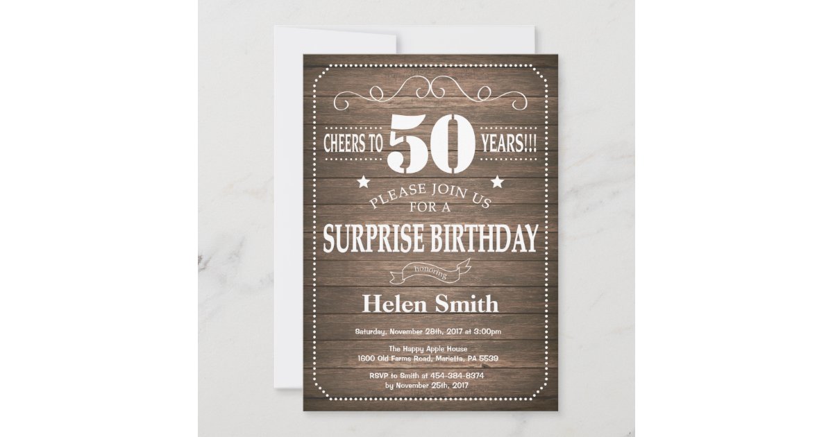 Rustic Surprise 50th Birthday Invitation | Zazzle