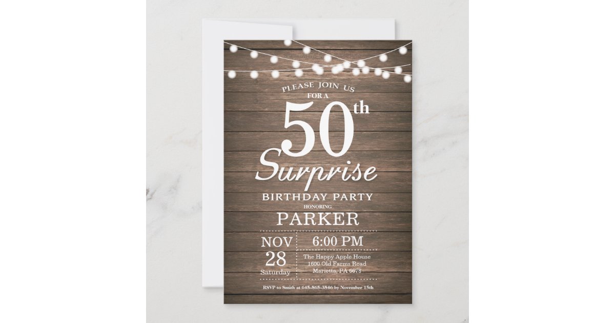 Rustic Surprise 50th Birthday Invitation Wood | Zazzle