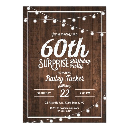 Rustic Surprise 60th Birthday Party Invitation | Zazzle.com