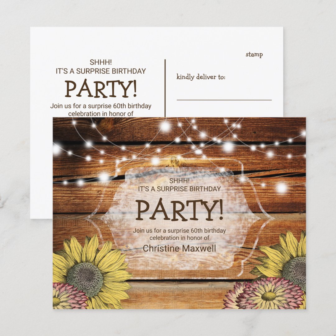 Rustic Surprise Sunflower 60th Birthday Postcard | Zazzle