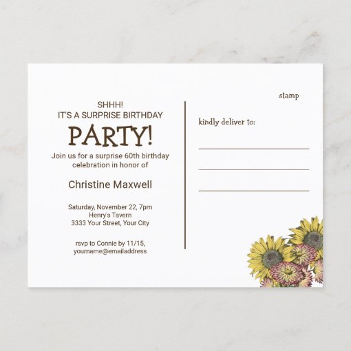 Rustic Surprise Sunflower 60th Birthday Postcard | Zazzle
