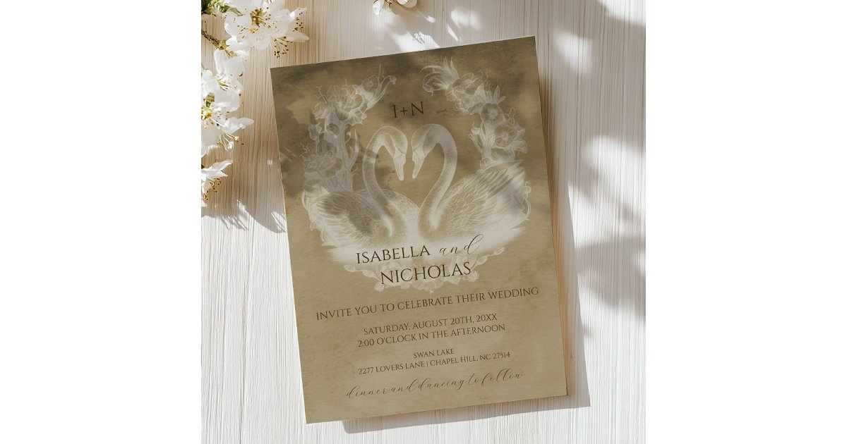 Rustic Swan Monogram Wedding Invite | Zazzle