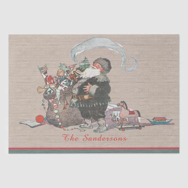 Rustic Tan Christmas Vintage Old World Santa Tissue Paper | Zazzle