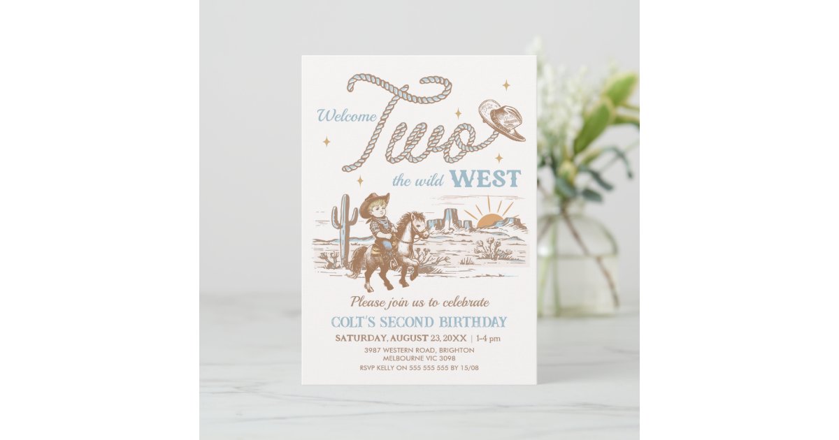 Rustic Tan Welcome Two The Wild West 2nd Birthday Invitation | Zazzle