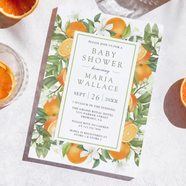 Rustic Tangerine Citrus Orange Baby Shower Invitation | Zazzle