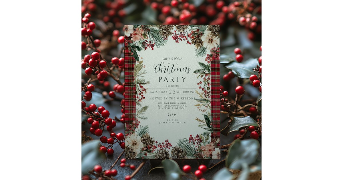 Rustic Tartan Christmas Invitation | Zazzle