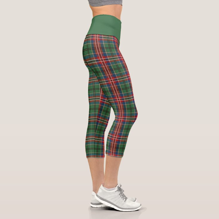 Rustic Tartan Plaid Red Green Check Mom Capri Leggings | Zazzle