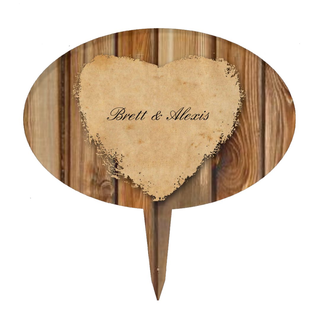 Rustic Tattered Heart Wood Personalized Cake Topper | Zazzle