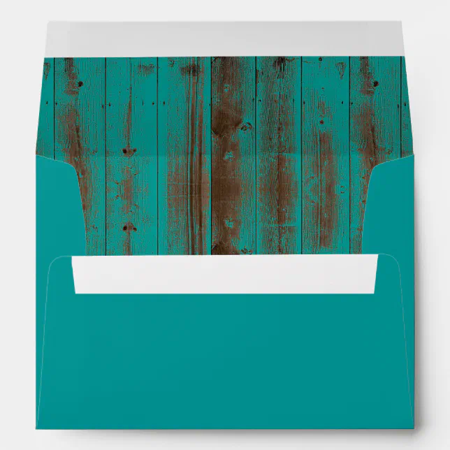 Rustic Teal Barn Wood Wedding Envelope | Zazzle