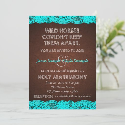 Rustic Teal Blue and Brown Wedding Invitation | Zazzle