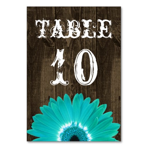 Rustic Teal Gerber Daisy Wedding Table Number Card | Zazzle