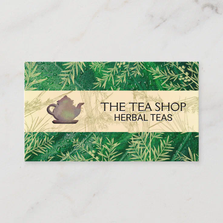 Rustic Teapot | Leaf | Juniper Herbal Branches Business Card | Zazzle