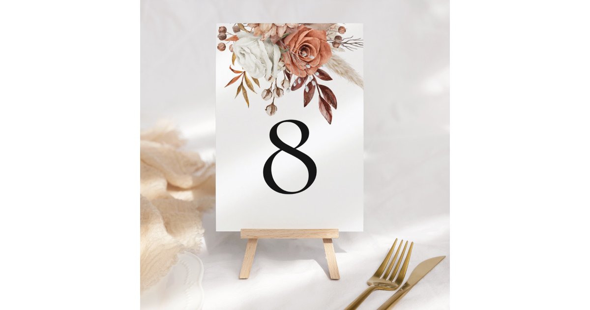 Rustic Terracotta Autumn Florals Table Number | Zazzle