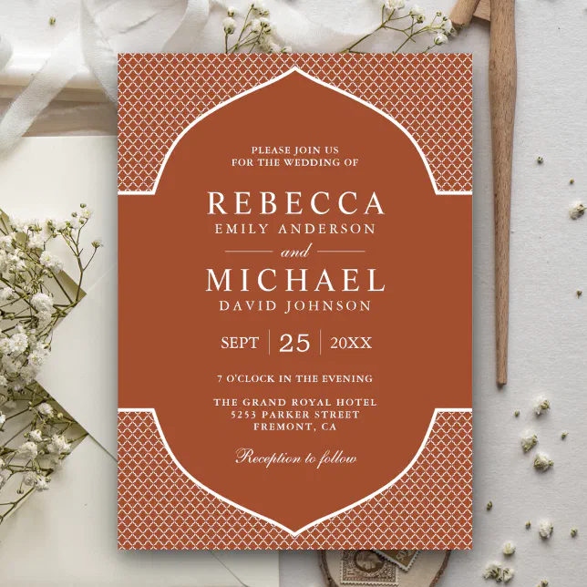 Rustic Terracotta Ethnic Indian Arch Wedding Invitation | Zazzle