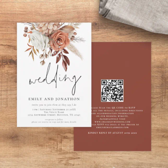 Rustic Terracotta Florals Informal Script Wedding Invitation | Zazzle
