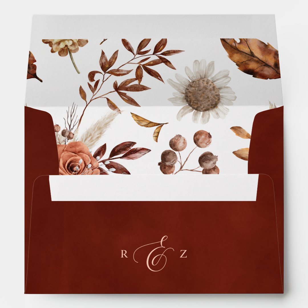 Rustic Terracotta Flowers And Pampas Grass Wedding Envelope | Zazzle
