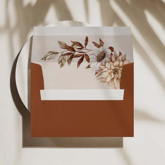 Rustic Terracotta Leaves Fall Wedding Envelope | Zazzle